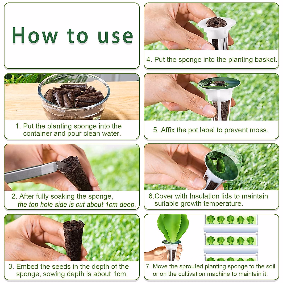 JOLINTAL 120Pcs Hydroponic Garden Accessories Pod Kit, Indoor Garden Accessories, with Transparent Lid, 30 Planting Sponges, 30 Planting Baskets, 30 Seed Labels, 30 Planting Domes, Planting Sponge Set