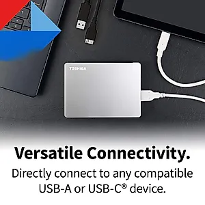 Toshiba Canvio Flex 2TB Portable External Hard Drive USB-C USB 3.0, Silver for PC, Mac, & Tablet - HDTX120XSCAA
