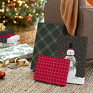 Hallmark Christmas Shirt Boxes for Presents (10 Clothes Boxes with Lids: 3 Small 11", 5 Medium 14", 2 Large 16") Red, Green and Black Plaid, Snowmen, Santa, Winter Greenery