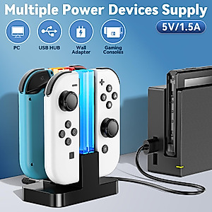 Switch Controller Charger Dock for Nintendo Switch Joycon, Joy con Charging Dock with Lamppost LED Indication, Switch Charging Station Stand for 4 Joy Cons, Joycon Charger with Type-C Cable