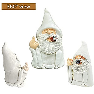 Hefaxi Funny Garden Gnome Statue,Middle Finger Smoking Wizard Gnome,Cool Old Man with White Beard,6.3inch Naughty Garden Sculpture Decoration