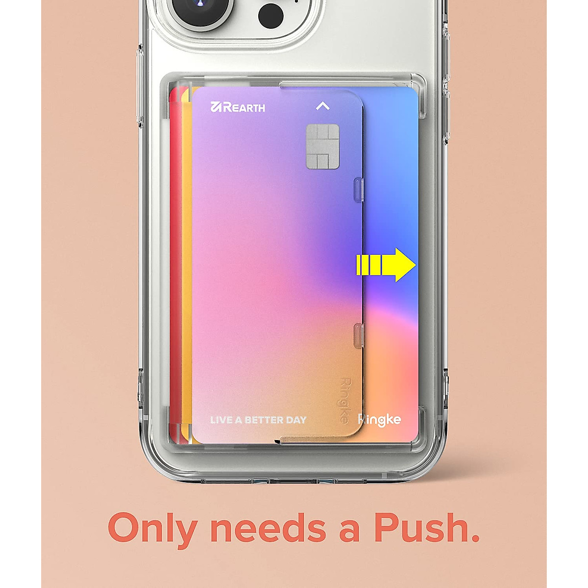 Ringke Side Slot Card Holder for Phone Case, Business Card Holder for Women, Men, ID Credit Card Holder Stick on, Phone Wallet Compatible with iPhone, Galaxy, and Pixel - Clear Mist (2 Pack)