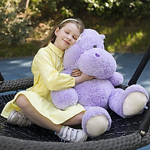 BENINY Giant Humongous Hippo Stuffed Animals 36", Oversized Hippo Plush, Soft Hug Cute Jumbo Hippo Toy Plush Gift for Kid, Purple