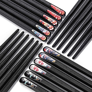 SUPJOYES 6 Pairs Fiberglass Chopsticks - Reusable Japanese Chopsticks Dishwasher Safe, Non-Slip Chop Sticks Multipack, 9.5 Inch