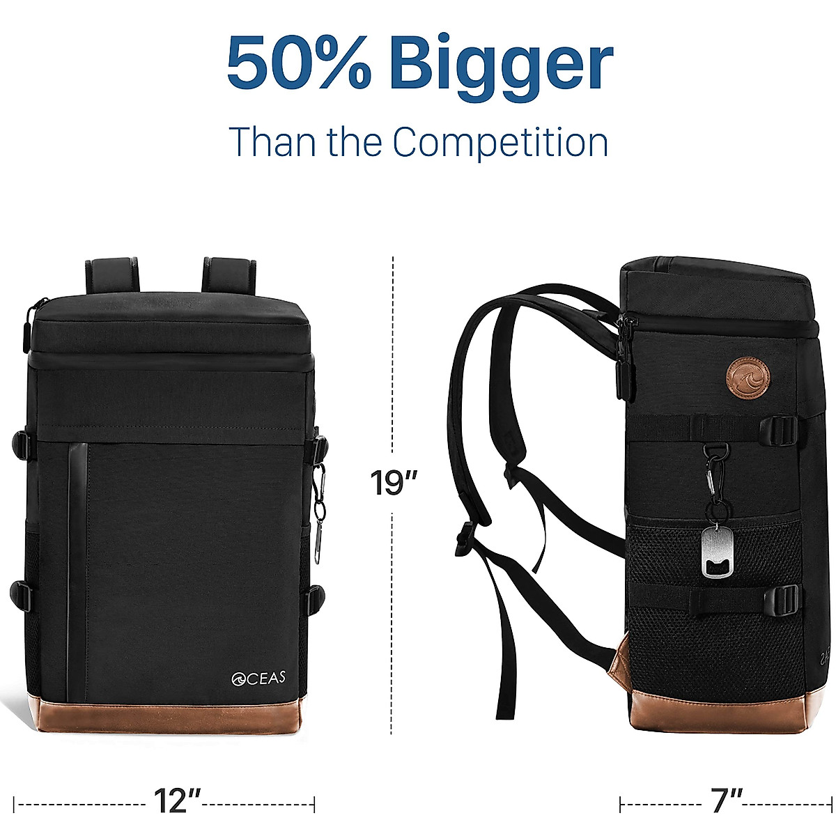 Oceas Insulated Leak Proof Backpack Cooler - Extra Large 42 Can Capacity - Durable, Spacious, and Comfortable Backpack Coolers for Men and Women - Cooler Backpack for Picnics, Lunch, Beach, and Park