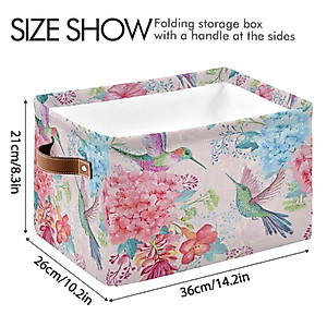 Kigai Flowers Hummingbirds Large Square Storage Basket Bin with Handles 1PCS,Foldable Multi Functional Closet Storage Box Shelf Basket for Storing Toys, Books and Clothes