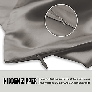 Natural Mulberry Silk Pillowcase with Hidden Zipper for Hair and Skin Standard Size 20"X 26" Soft Breathable Smooth Cooling Pillow Covers for Sleeping(Gray,1Pcs)