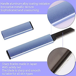 Dermaplaning Tool,Safe aluminum alloy eyebrow Razor, Eyebrow Trimmer Shaper,Face Razors for Women, metal matte material can be replaced with blades (Blue)