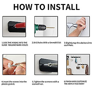 NOZVYCI Wall Mounted Coat Rack Hook with 5 Sliding Hooks Movable Coat Hooks Rack Double Hooks 30kg Load Capacity Stainless Steel Hooks Rail for Hanging Jacket,Backpack,Clothes(Matte Black+Silver)