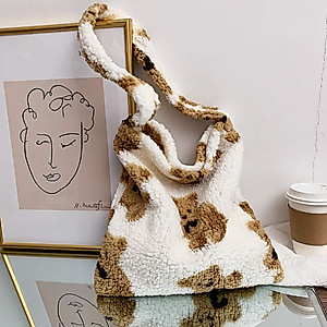 Plush Bear Bags For Women, Girls Tote Fluffy Plush Shoulder Bags Faux Fur Clutch Purses (White)