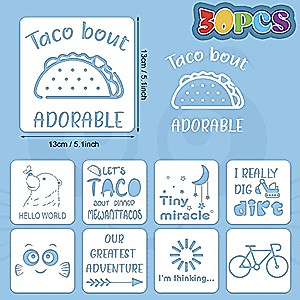 30 Pack Baby Shower Stencils Cute Onesie Stencil Mixed Animals Pattern Painting Stencils Templates Reusable for Painting Bodysuit Bags Shirts