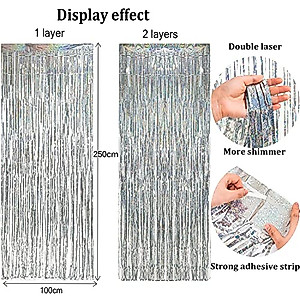 BRAVESHINE Silver Glitter Tinsel Foil Fringe Curtains - 2Pcs 3.2x8.2ft Photo Backdrop for Birthday Valentine Wedding Christmas Frozen Bridal Bachelorette Anniversary Engagement Disco Party Decorations