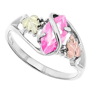 Marquise Pink CZ Ring, Sterling Silver, 12k Green and Rose Black Hills Gold Size 10.5