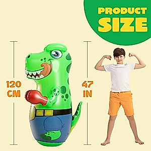 Inflatable T-Rex Dinosaur Bopper 47 Inches, Bop Bag Inflatable Punching Toy, Kids Punching Bag with Bounce-Back Action, Inflatable Punching Bag for Kids