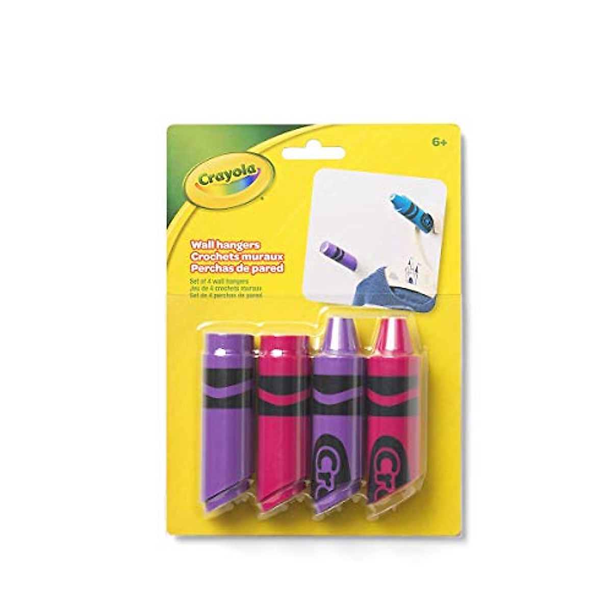 Room Copenhagen, Crayola Wall Hangers Organizational Décor – Set of 4 Crayon Wall Hooks for Storing Jackets, Bags, and More - Bold Blush (2X Razzmatazz, 2X Violet)