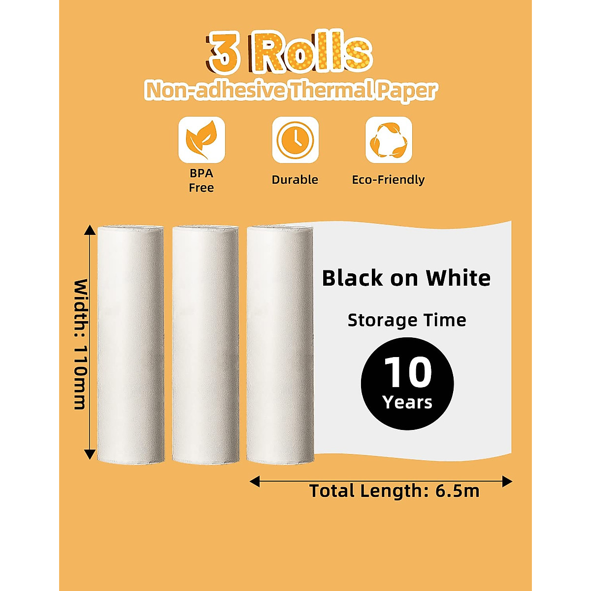 Memoqueen M04AS Mini Sticker Printer - Pocket Thermal Printer Wireless Portable Printer for iPhone with 3 Rolls 110mm Black on White Non-Adhesive Paper, Great for Memo, Notes, Photo, Journal