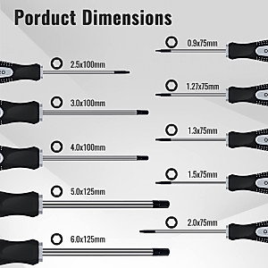 Hex Allen Wrench Screwdriver Set (10 Pack in Precision & Standard Metric Sizes 0.9mm 1.27mm 1.3mm 1.5mm 2.0mm 2.5mm 3.0mm, 4.0mm, 5.0mm, & 6mm) - Perfect for RC Cars, Quadcopters, & Helicopters