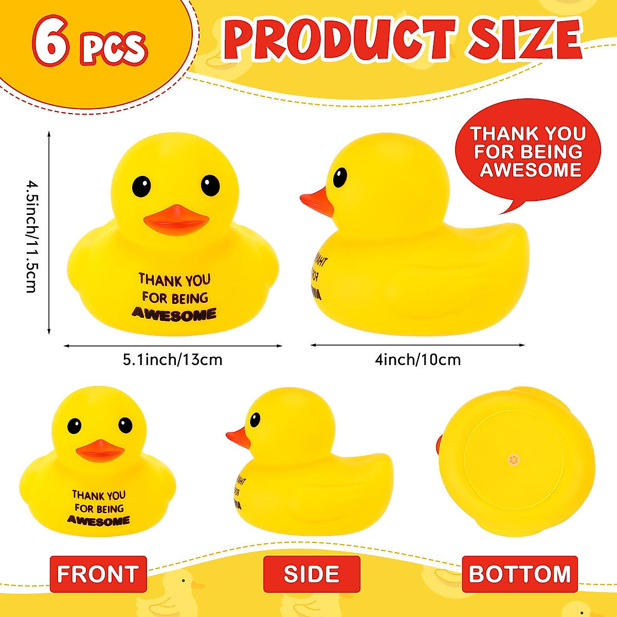 Liliful Large Christmas Thank You Rubber Ducks 5'' Yellow Bath Ducky Toy Thank You for Being Awesome Ducky Squeak Floating Duckies for Christmas Employee Appreciation Inspirational Gifts(6 Pcs)