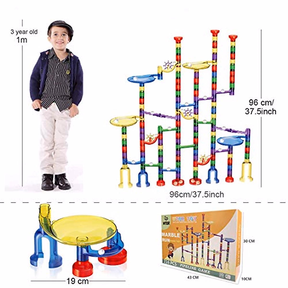 WTOR 216PCS Marble Run Super Set - Marble Maze Game Educational Learning Building Blocks Toys Gift for Boys Girls Kids Children