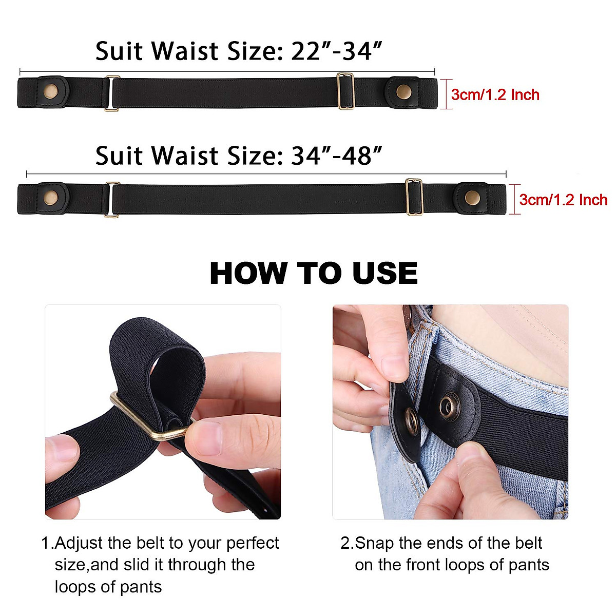 SUOSDEY 4 Pieces No Buckle Elastic Stretch Belts for Men Women, Comfortable Buckle Free Invisible Belts for Jeans Pants