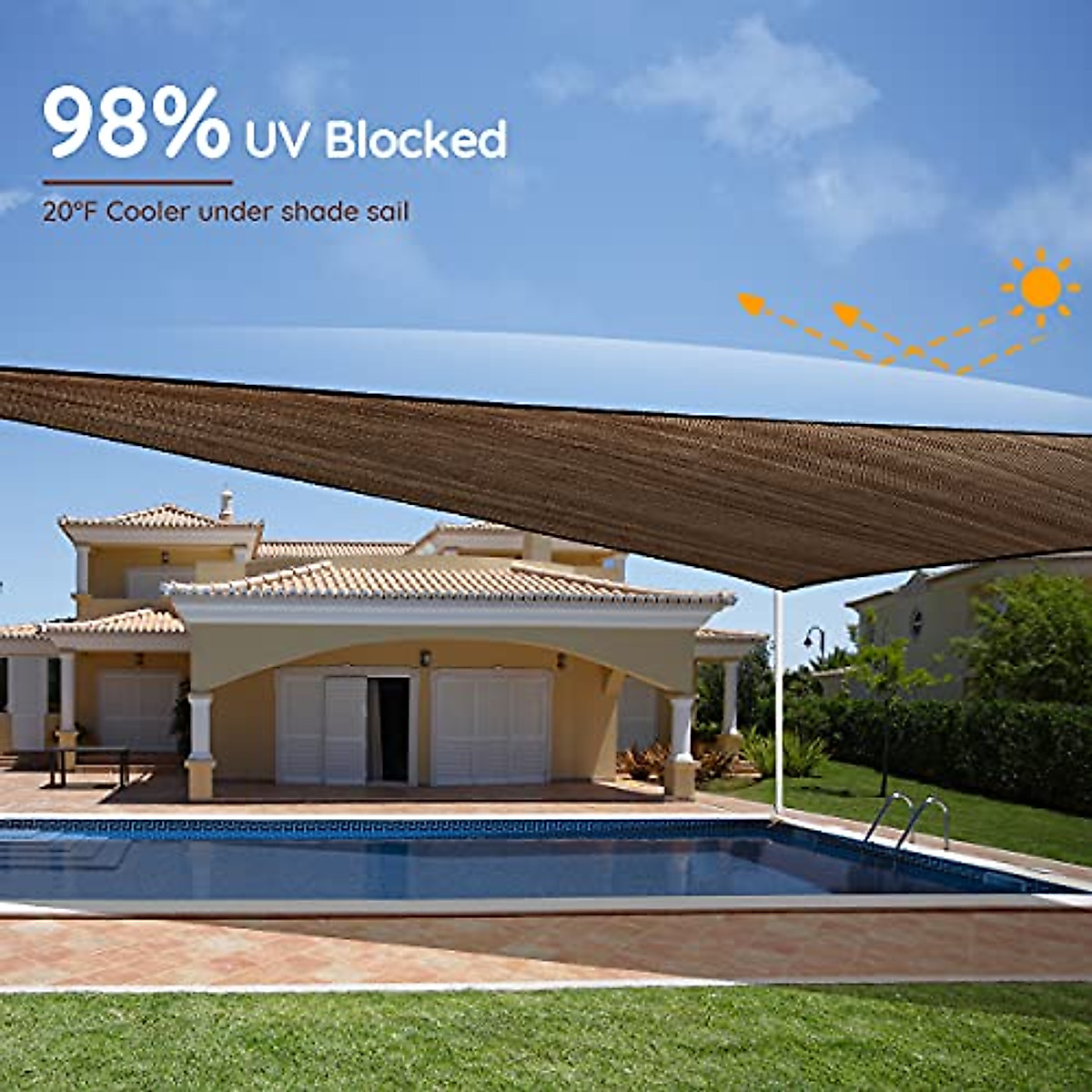 Quictent 20X20FT 185G HDPE Square Sun Shade Sail Canopy 98% UV Block Outdoor Patio Garden with Hardware Kit (Brown)