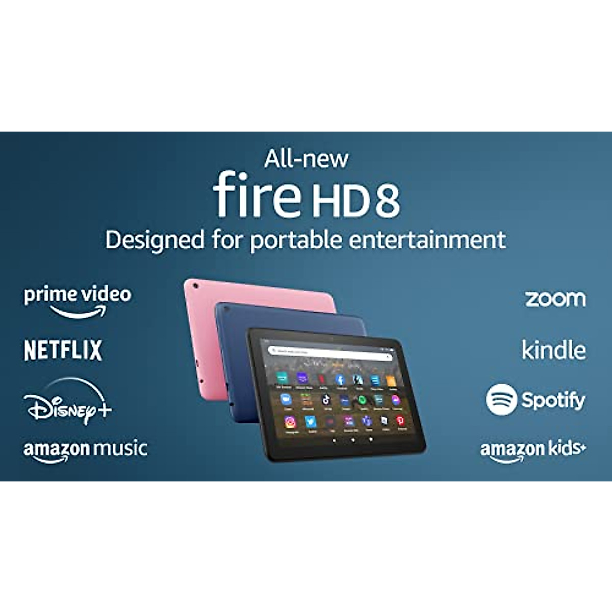 Amazon Fire HD 8 tablet, 8” HD Display, 32 GB, 30% faster processor, designed for portable entertainment, (2022 release), Rose, without lockscreen ads