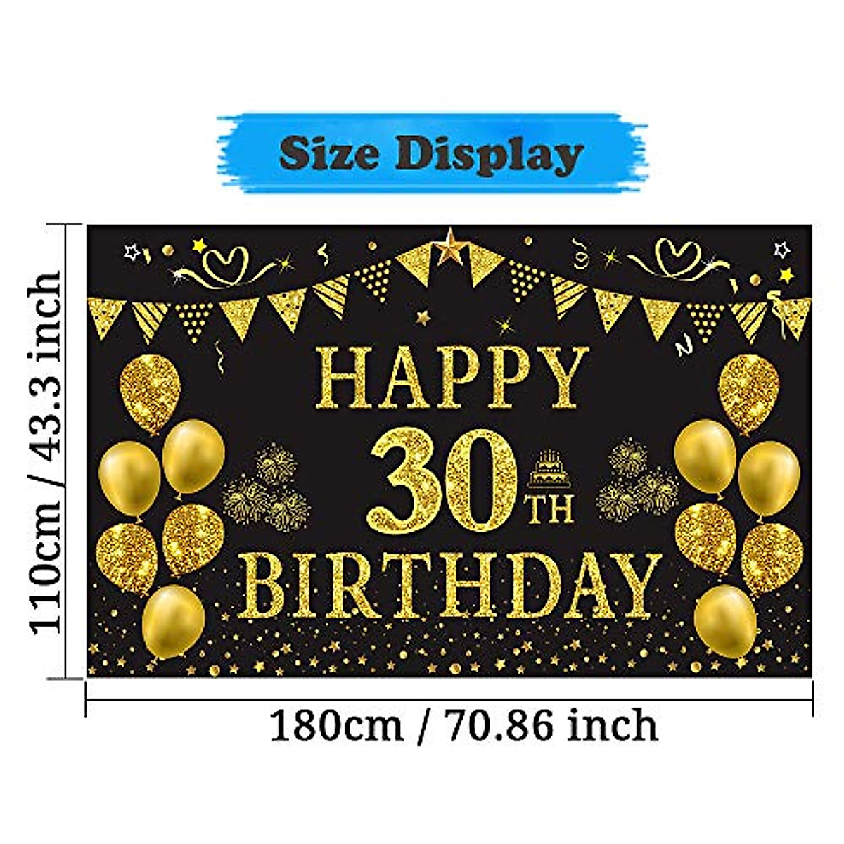 Trgowaul 30th Birthday Backdrop Gold and Black 5.9 X 3.6 Fts Happy Birthday Party Decorations Banner for Women Men Photography Supplies Background Happy Birthday Decoration