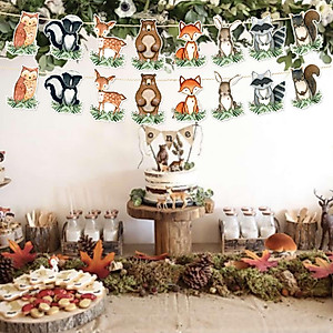 Woodland Baby Shower Banner, Woodland Animals Party Decorations, Woodland Welcome Baby Banners, Forest Animals Party Supplies for Boys Girls, Woodland Creatures Baby Shower Birthday Party Decor