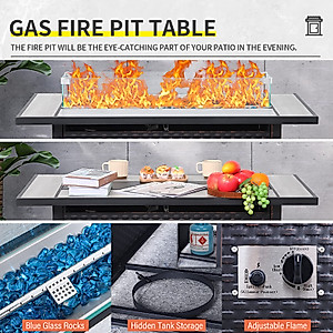 Lviden 7 Pieces Wicker Patio Furniture Set,PE Rattan Outdoor Sectional Conversation Sofa Set with Fire Pit Table, Non-Slip Cushions and Furniture Cover, Peacock Blue