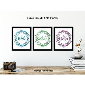 Inhale Exhale Wall Art - Inspirational Zen Wall Decor Picture Print Set - 8x10 Spiritual Home Decoration for Meditation Room, Yoga Studio, Office - Motivational Gift for Buddhist, Buddha, New Age Fans