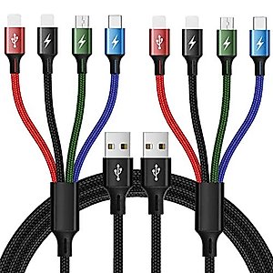 Multi Charging Cable, 4A Multi Charger Cable Braided 4 in 1 Charging Cable Multi USB Cable Fast Charging Cord with IP/Type C/Micro USB Port for Cell Phones/Tablets/Samsung Galaxy/LG & More(2Pack 4Ft)
