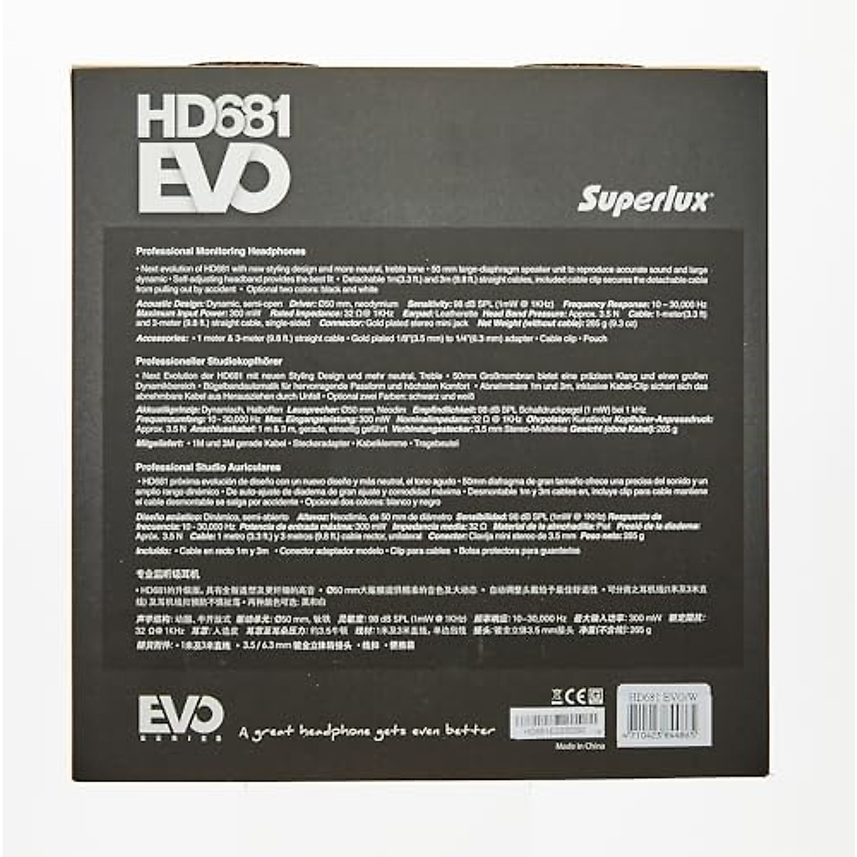 Superlux HD-681 EVO Professional Monitoring Headphones, White