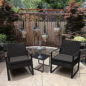 Homall Balcony 3 Piece Furniture Table Garden Backyard Outdoor Patio Use Porch Chairs Cushioned PE Wicker Bistro Set Rattan (Black)
