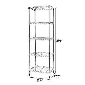 Lovinland Heavy Duty 5-Shelf Shelving Units and Storage on Wheels, Adjustable Carbon Steel Wire Unit Rack for Garage, Kitchen, Office