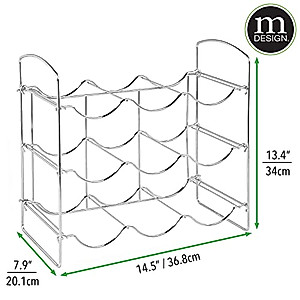 mDesign Metal Wire Free-Standing Water Bottle Rack - Storage Organizer for Kitchen Countertops, Pantry, Fridge - 3 Levels, Holds 9 Bottles - Chrome