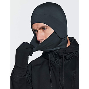 TSLA Men and Women Thermal Fleece Skull Cap, Winter Ski Cycling Under Helmet Liner, Running Beanie Hat, Skull Cap with Mask Charcoal, One Size