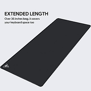 Large Extended Gaming Mouse Pad with Stitched Edges, (35.4X15.7X0.18In) Durable Non-Slip Natural Rubber Base, Waterproof Computer Keyboard Pad Mat for Esports Pros, Gamer, Desktop Office, Home-Black