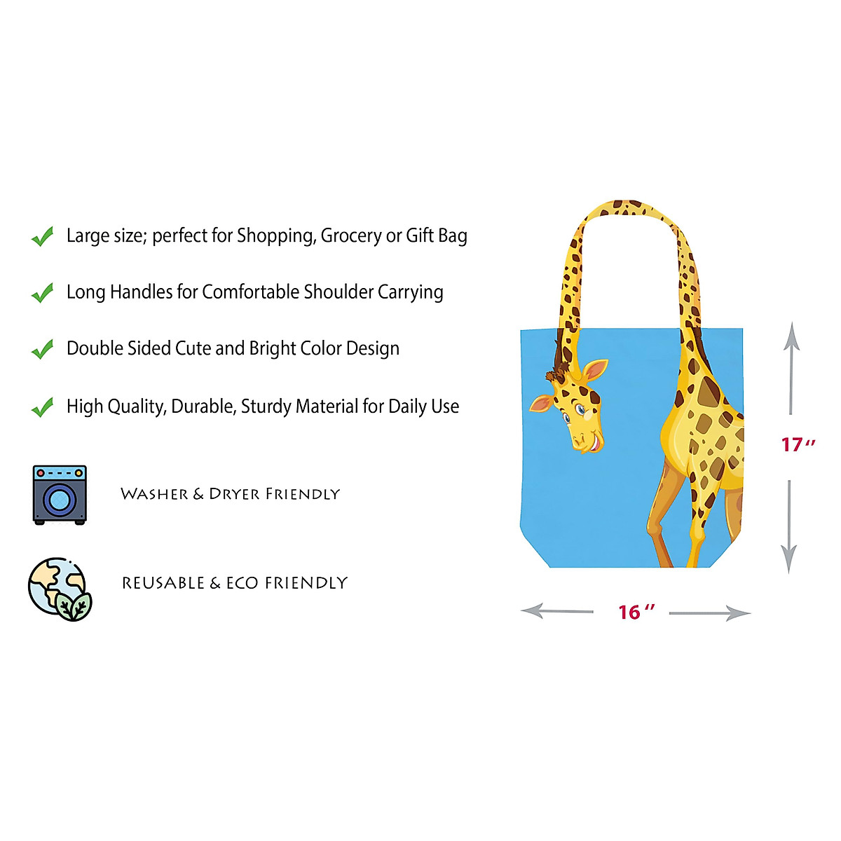 Giraffe Tote Bag - Giraffe Gifts for Women - Funny Giraffe Decor - Giraffe Lover Gift Bag for Women - Canvas Reusable Large Halloween Tote Bag for Grocery Shopping Beach - Book Tote Bag (Blue Giraffe)