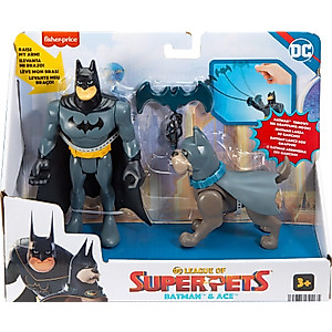 Fisher-Price DC League of Super-Pets Preschool Toys Batman & Ace The Hound Poseable Figure Set for Pretend Play Kids Ages 3+ Years