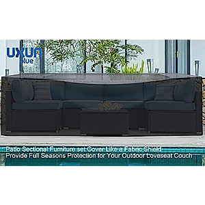 UXUNBlue Outdoor Patio Furniture Covers 210D Oxford Polyester Black Large Size Rectangular Sectional Furniture Set Covers Fits to 12Seats Sofa Cover 110"L Waterproof | Anti-UV(110"L x 83"W x 28"H)