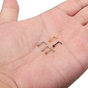 Ruifan 5PCS 18G Mix Color 316L Surgical Steel Nose L Shaped Studs Rings Curved Piercing Jewelry with 2.5mm Ball