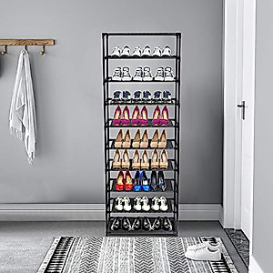 DESIGNSCAPE3D 10-Tier Stackable Shoe Rack - Portable Organizer for Entryway or Porch with Stainless Steel Frame and Non-Woven Fabric Shelves (Black)