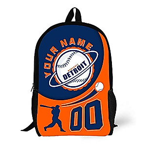Rixeucey Detroit Backpack Custom Laptop Bag Travel Bag Personalized Name Number Gifts for Men Women Boy