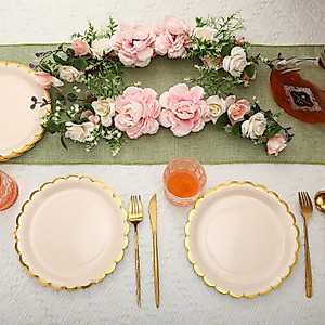 Maxcheck 50 Pcs Creamy White Scalloped Paper Plates with Gold Foil 9 Inches Disposable Paper Party Plates for Cake Dessert Birthday Baby Shower Wedding Tea Party Supplies