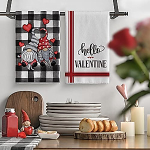 Artoid Mode Buffalo Plaid Gnomes Truck Hello Valentine Kitchen Towels Dish Towels, 18x26 Inch Seasonal Valentine's Day Decoration Hand Towels Set of 4