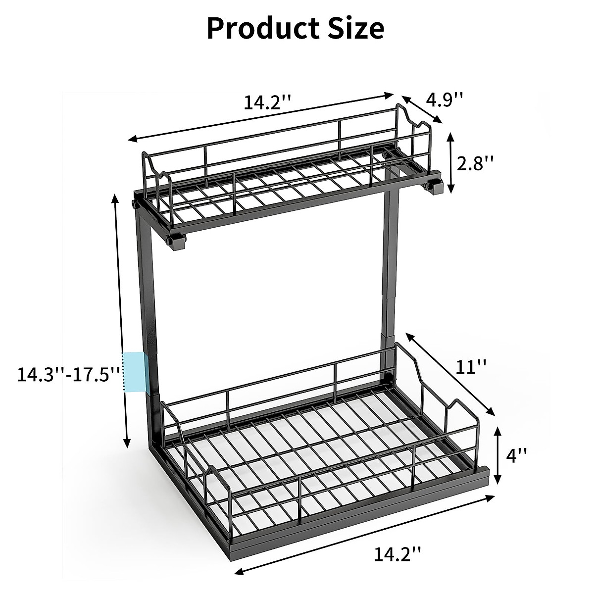 Fixwal 2 Pack Under Bathroom Sink Organizer and Storage, 2-Tier Adjustable Height Kitchen Bathroom Cabinet Organizers and Storage, Metal Pull Out Under Sink Storage for Kitchen Bathroom Cabinet Pantry
