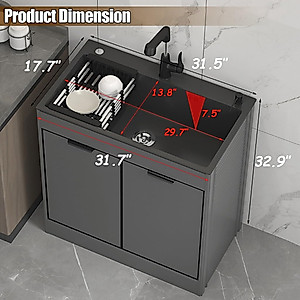 Commercial Kitchen Sink 304 Stainless Steel Utility Sink With Cabinet, Outdoor Free Standing Sink With Utility Faucet, Drain Basket ＆ Draining Rack, Portable Can Be Moved Independently
