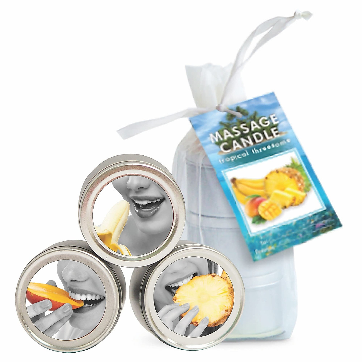 Earthly Body Edible Massage Candle, Tropical Trio - 2 oz Pineapple, Mango & Banana Flavors - 3-in-1 Formula Can Be Used as a Candle, Oil & Moisturizer - Vegan, Cruelty Free