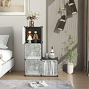 C&AHOME Cube Storage Organizer with Doors, 4-Cube Shelves, Closet Cabinet, DIY Plastic Modular Bookshelf Ideal for Bedroom, Living Room, 24.8" L x 12.4" W x 24.8" H Black SHS04B-DOOR