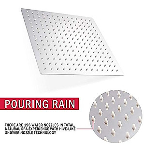Ehauuo LED Rain Shower Head, 12" Rainfall Shower Head Water Temperature Controlled 3 Colors Lights Changing Water, High-Pressure Bathroom Shower Head